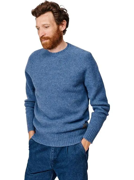 Aubin Prestwick Shetland Crew Neck Sweater - Mid Blue