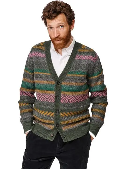AUBIN Fair Isle Wool Cardigan - Khaki Mix