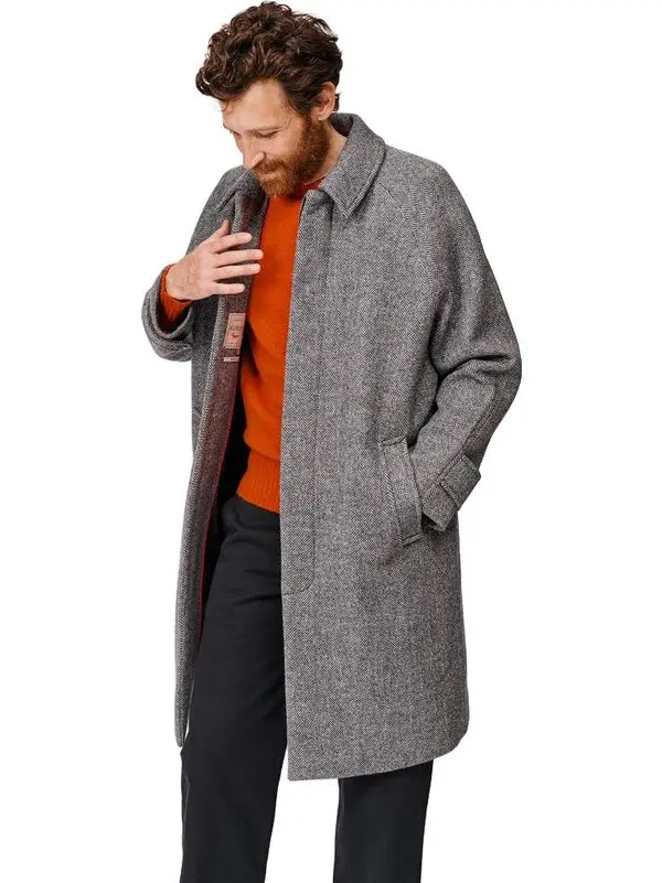 AUBIN Dawes Wool Blend Overcoat - Grey Herringbone