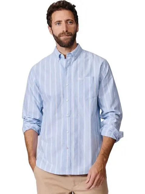 AUBIN Aldridge Oxford Button Down Shirt - Blue Irregular Stripe