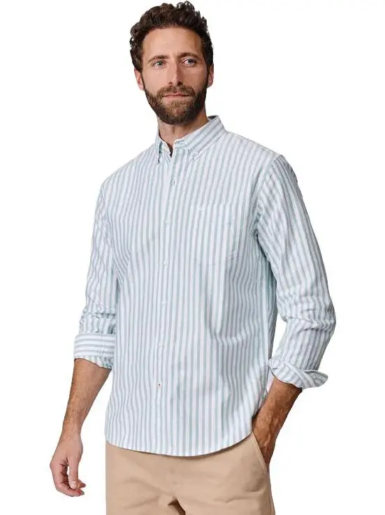 AUBIN Aldridge Oxford Button Down Shirt - Thin Green Stripe