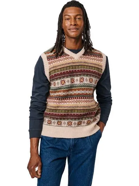 AUBIN Fair Isle Wool Knit Slipover Vest - Ecru/red Mix