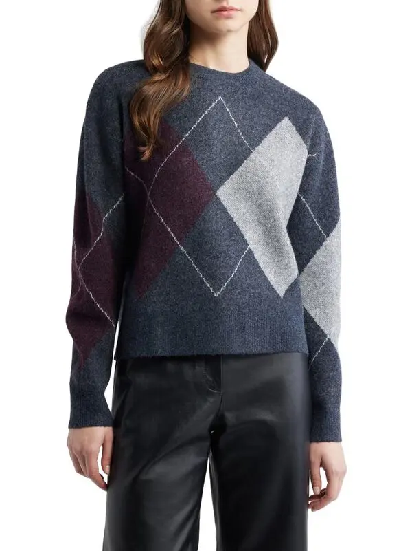 Mango Argyle Sweater - Medium Heather Grey