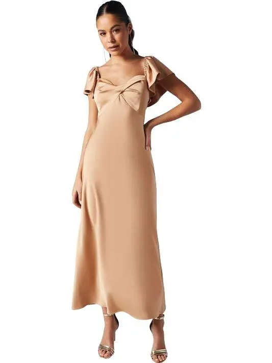 OASIS Angel Sleeve Fit & Flare Bridesmaid Dress - Biscuit