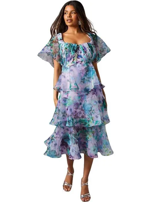 Coast Petite Organza Tiered Midi Dress - Teal