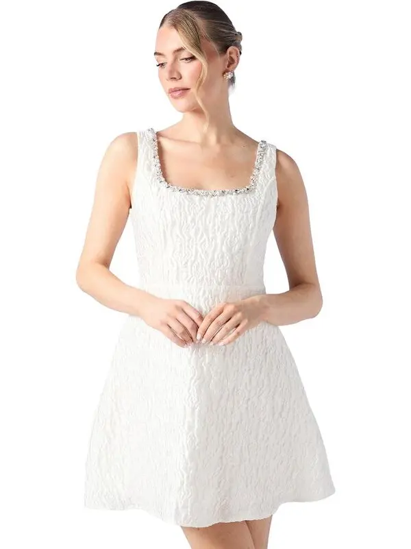 Coast Jewel Trimmed Full Skirted Mini Dress - Ivory