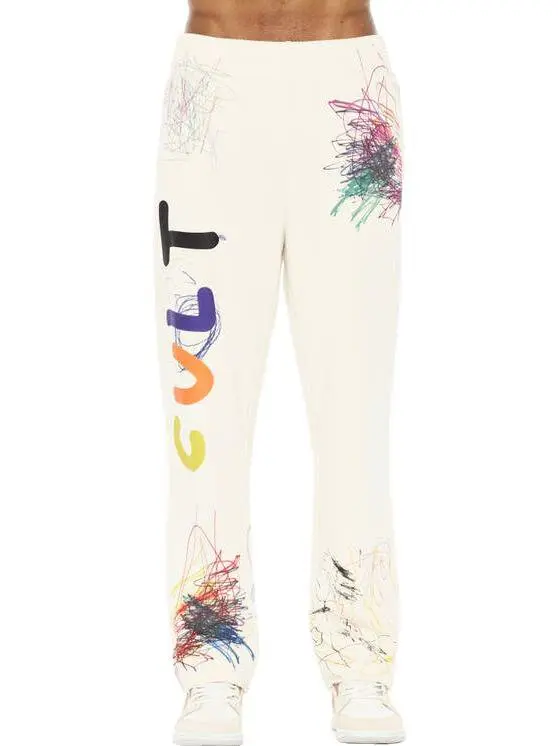 CULT OF INDIVIDUALITY Scribble Raw Hem Sweatpants - Winter White