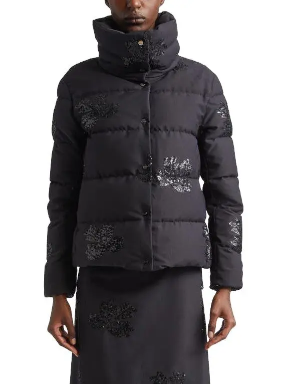 Herno Sequin-embroidered Down Puffer Jacket - Nero