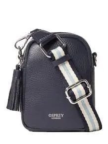 OSPREY LONDON Stella Leather Phone Bag With Adjustable Strap - Navy