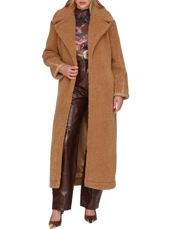 Avec Les Filles Faux Shearling Long Coat - Camel