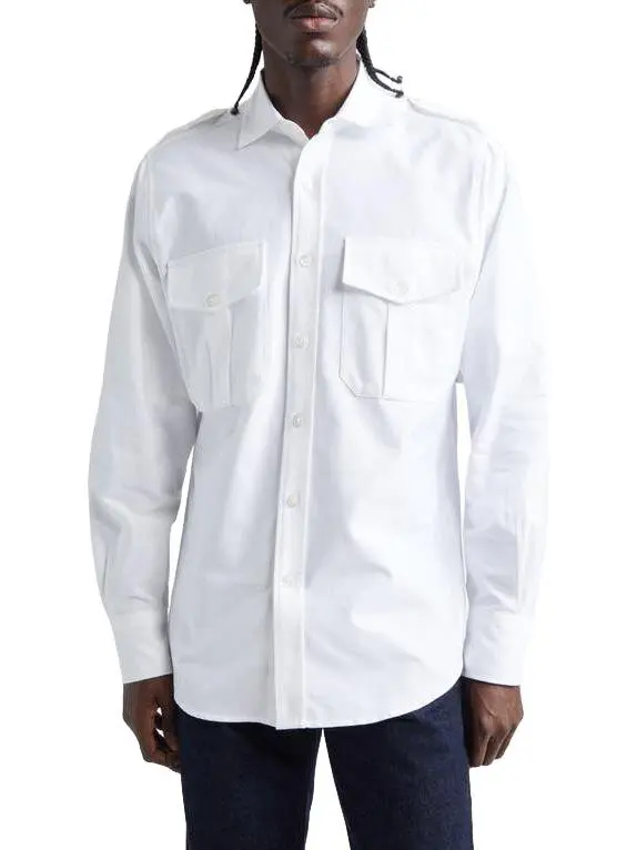 DRAKE'S Epaulet Cotton Oxford Button-up Shirt - White