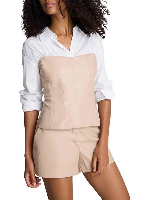 KENNETH COLE Leather Bustier Shirt - Sandtrap Combo