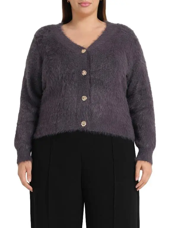 ESTELLE Chantelle Fuzzy V-neck Cardigan - Slate