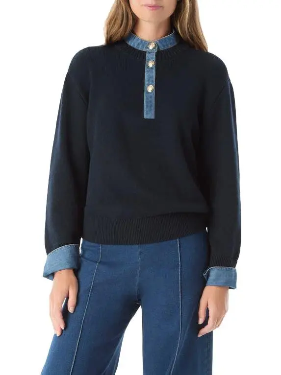 DO BY DEE OCLEPPO Rae Denim Detail Sweater - New Navy