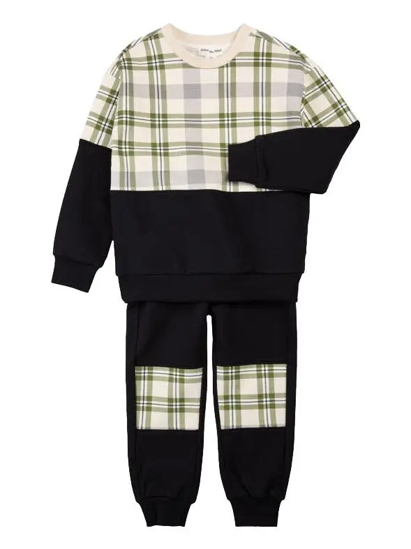 MILES THE LABEL Plaid Patch Sweatshirt And Joggers Set - Black