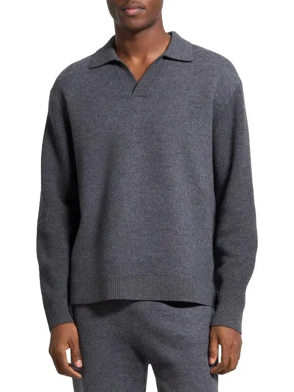 Theory Boiled Merino Wool Johnny Collar Sweater - Dark Grey Melange