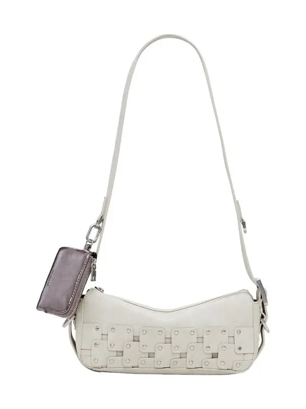 Desigual Studded Patchwork Baguette Bag - Light Gray