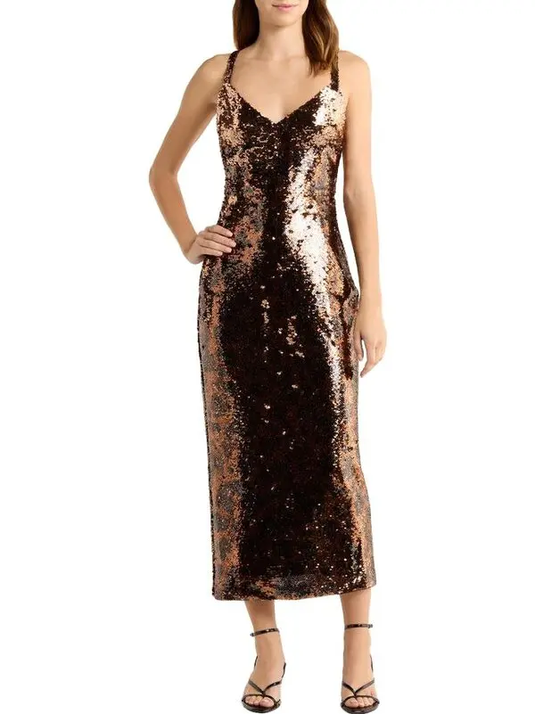 L'Agence Noella Leopard Sequin Sheath Dress - Brown Multi Amur Leopard
