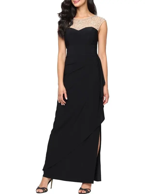Alex Evenings Embellished Jersey Evening Gown - Black Gold