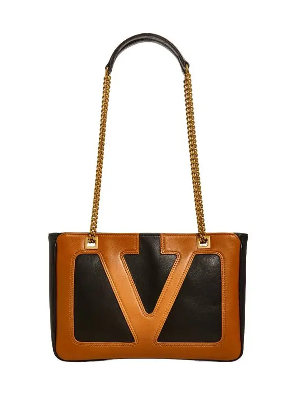 Valentino Garavani Small Viva Superstar Leather Tote - Black/tan