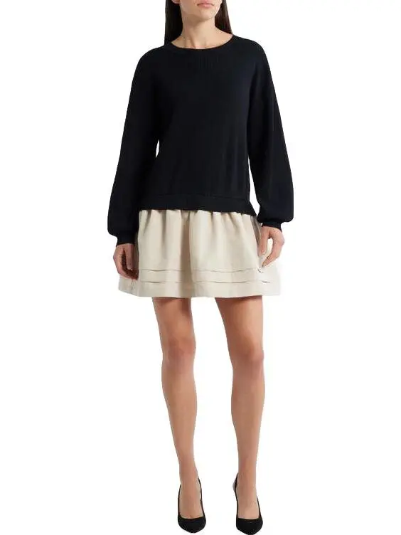 ZOE AND CLAIRE Long Sleeve Sweater Dress - Black/cream