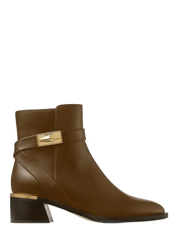 JIMMY CHOO Diantha 45 Calf Leather Ankle Boots With Diamond Hardware - Brown/gold