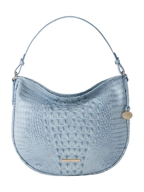 Brahmin Small Kathleen Croc Embossed Leather Shoulder Bag - Stonewash
