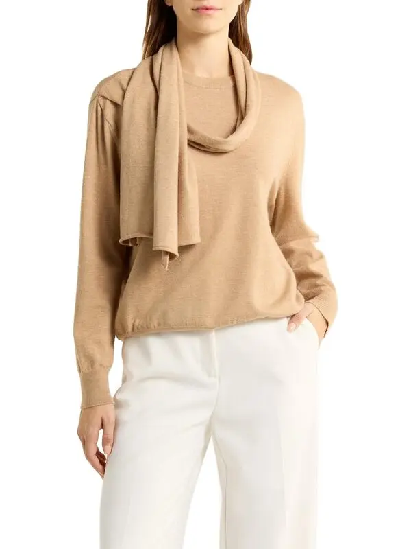 Halogen Crewneck Scarf Sweater - Latte Heather
