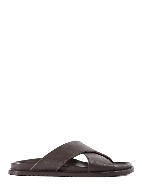 PAUL STUART Punta Crisscross Leather Slide Sandals - Dk Brown