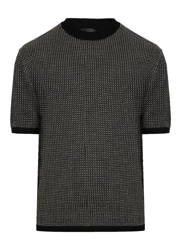 Emporio Armani Micro-dot Knit Short-sleeve Sweater - Black