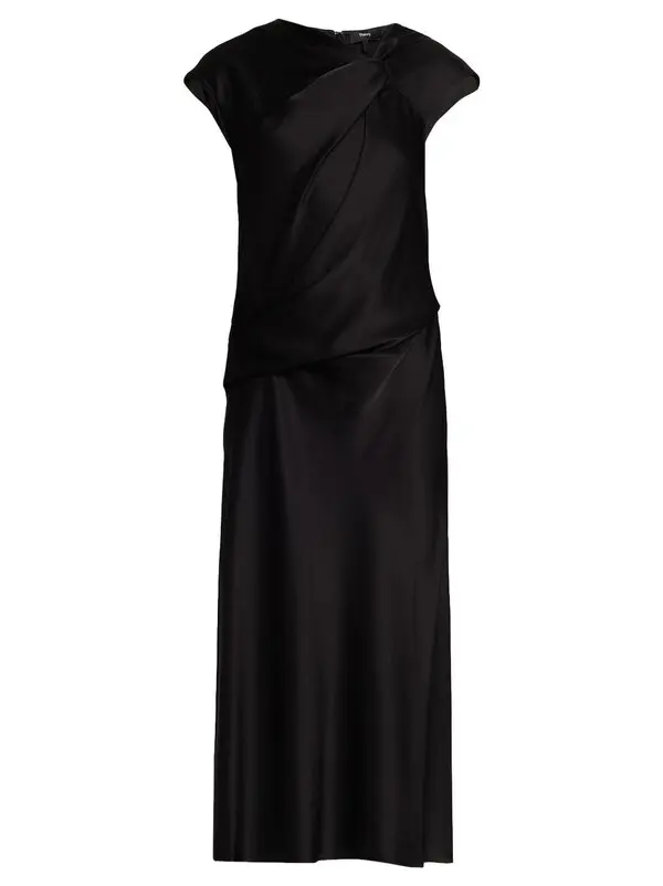 Theory Satin Twist Bodice Midi Dress - Black - 00