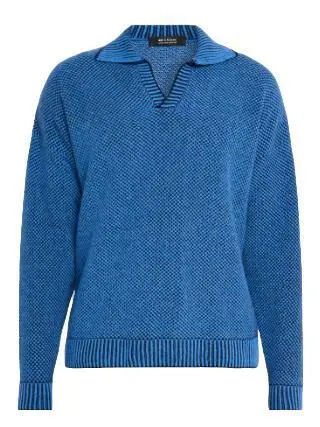 KNT Bicolor Wool Knit Johnny Collar Polo Sweater - Blu