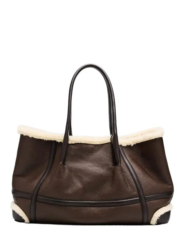 Bottega Veneta Shearling And Two-tone Leather Shoulder Bag - Brown