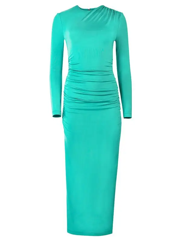 Carolina Herrera Ruched Long-sleeve Midi Dress - Turquoise
