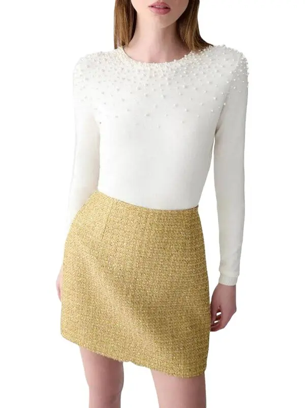 Carolina Herrera Metallic Tweed Mini A-line Skirt - Gold