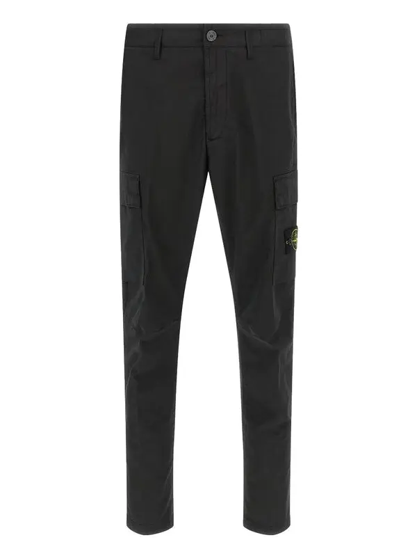 Stone Island Cargo Pants With Logo Badge - Black