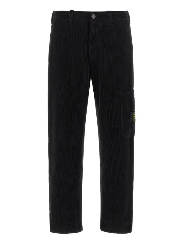 Stone Island Velvet Cargo Trousers - Black