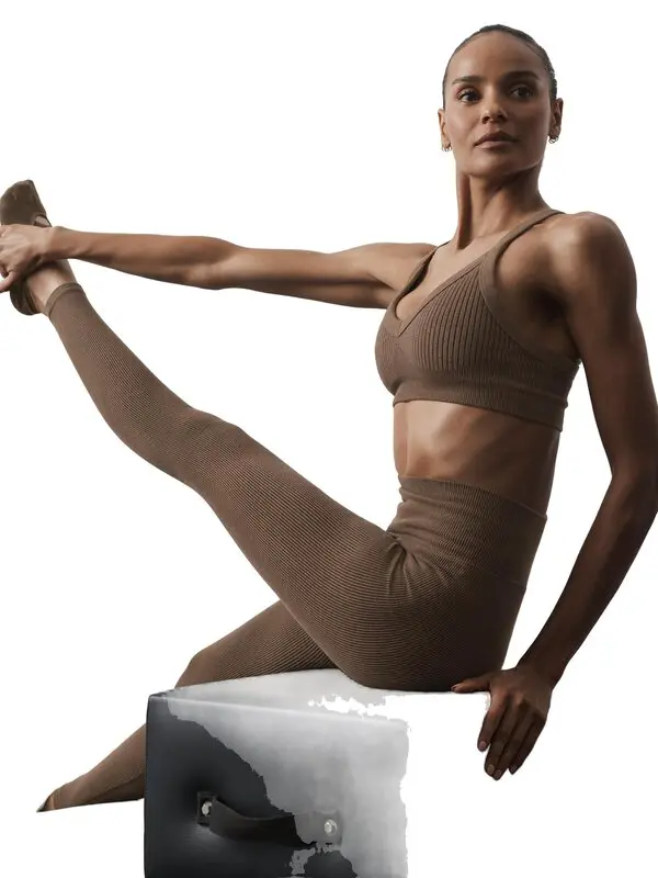 Alo Yoga Seamless Two Tone Rib Bra - Java Brown