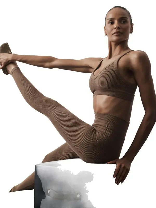 Alo Yoga Seamless Two Tone Rib Bra - Java Brown