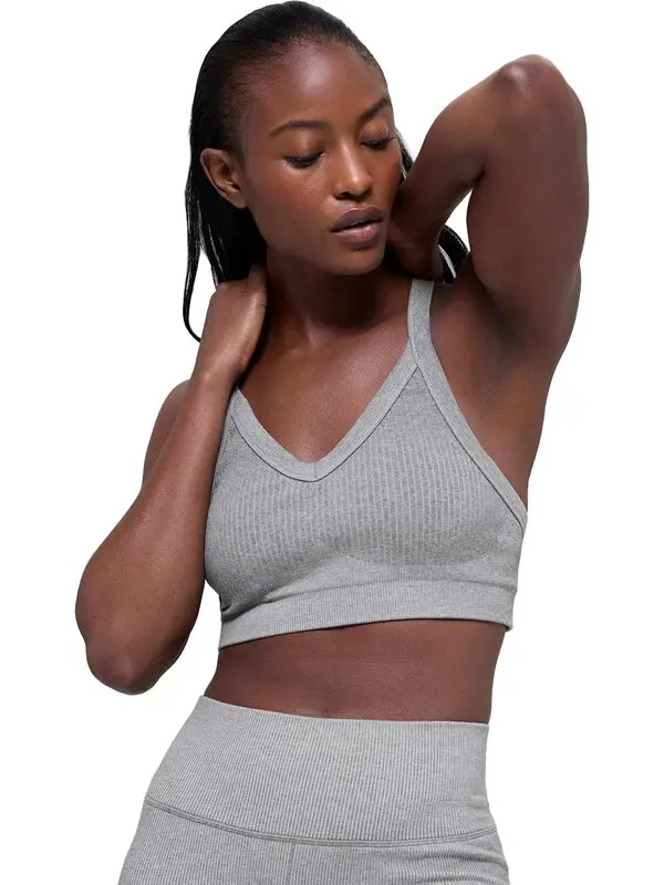 Alo Yoga Seamless Two Tone Rib Bra - Light Misty Grey Heather