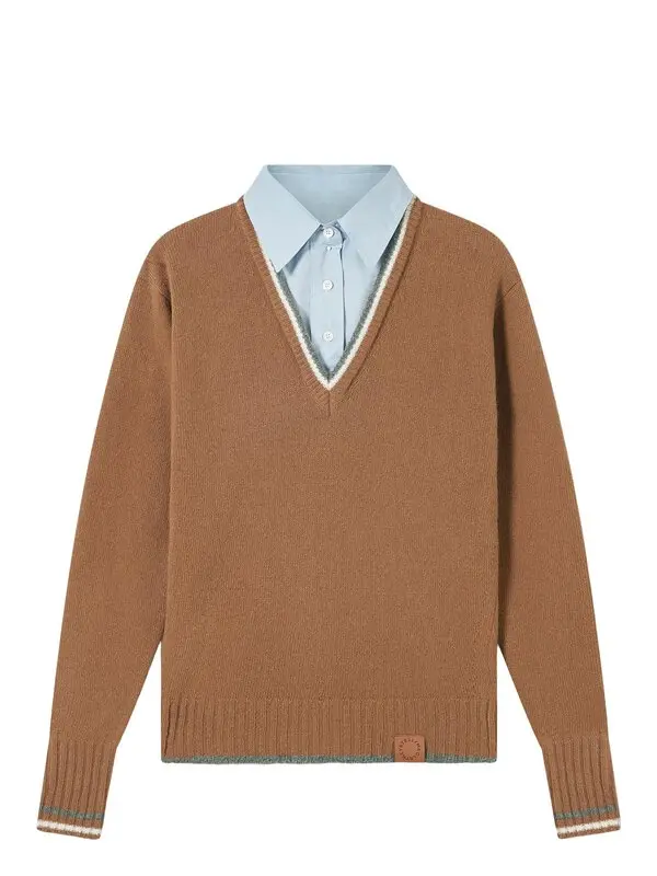 Stella McCartney Hybrid Knit Shirt Jumper - Caramel