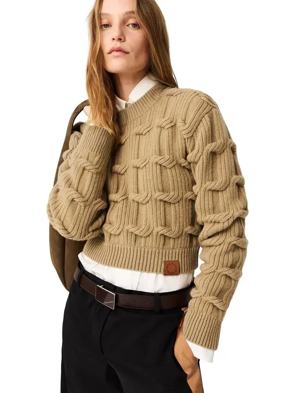Stella McCartney Falabella Cable-knit Crewneck Jumper - Camel