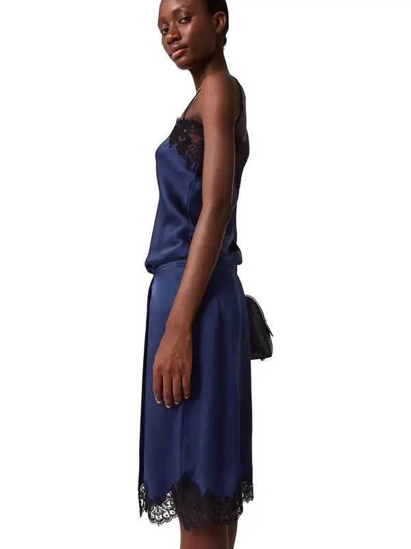 Stella McCartney Lace Trimmed Satin Top - Navy