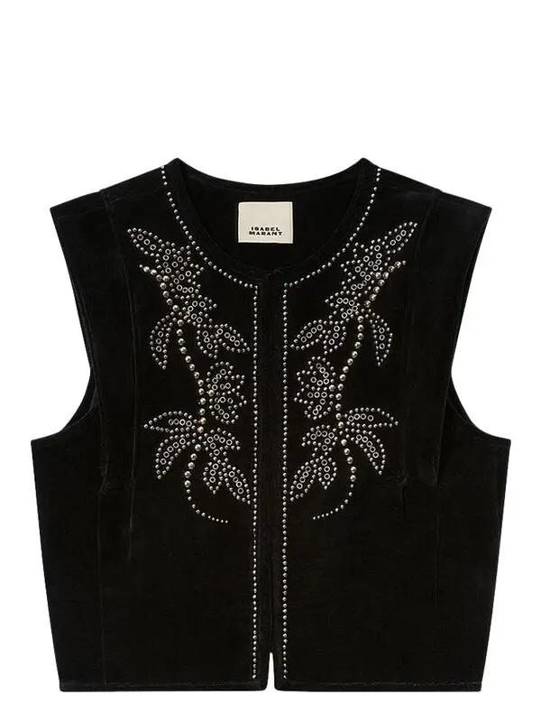 Isabel Marant Poppy Studded Velvet Vest - Black