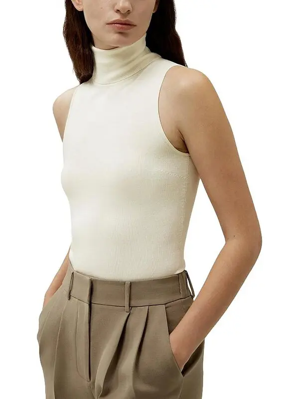 Lilysilk Sleeveless Turtleneck Top - Cream White
