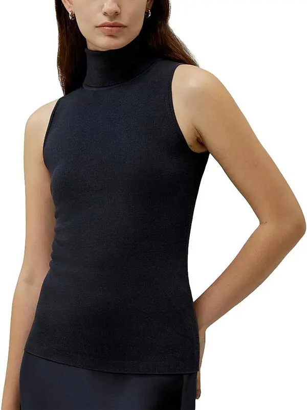 Lilysilk Sleeveless Turtleneck Top - Navy Blue