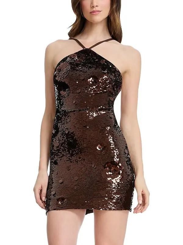 Dress The Population Halter Bodycon Mini Dress - Mocha