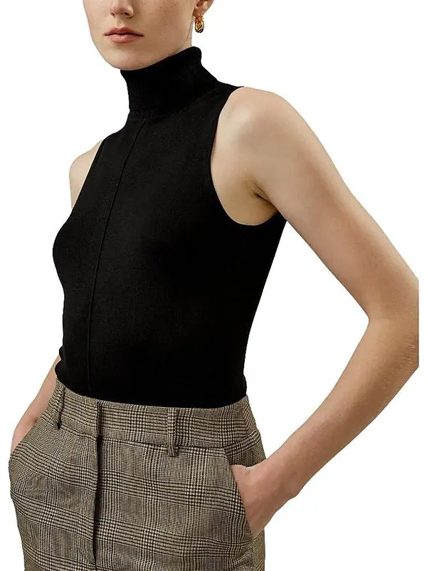 Lilysilk Silk Knitted Turtleneck Sleeveless Top - Black