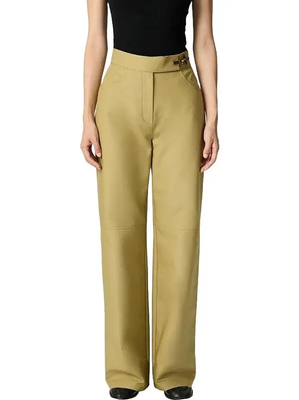 NOCTURNE Side-buckle High-waist Wide Trousers - Olive Green