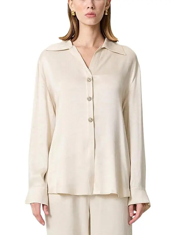 NOCTURNE Belted Shirt With Statement Buttons - Open White